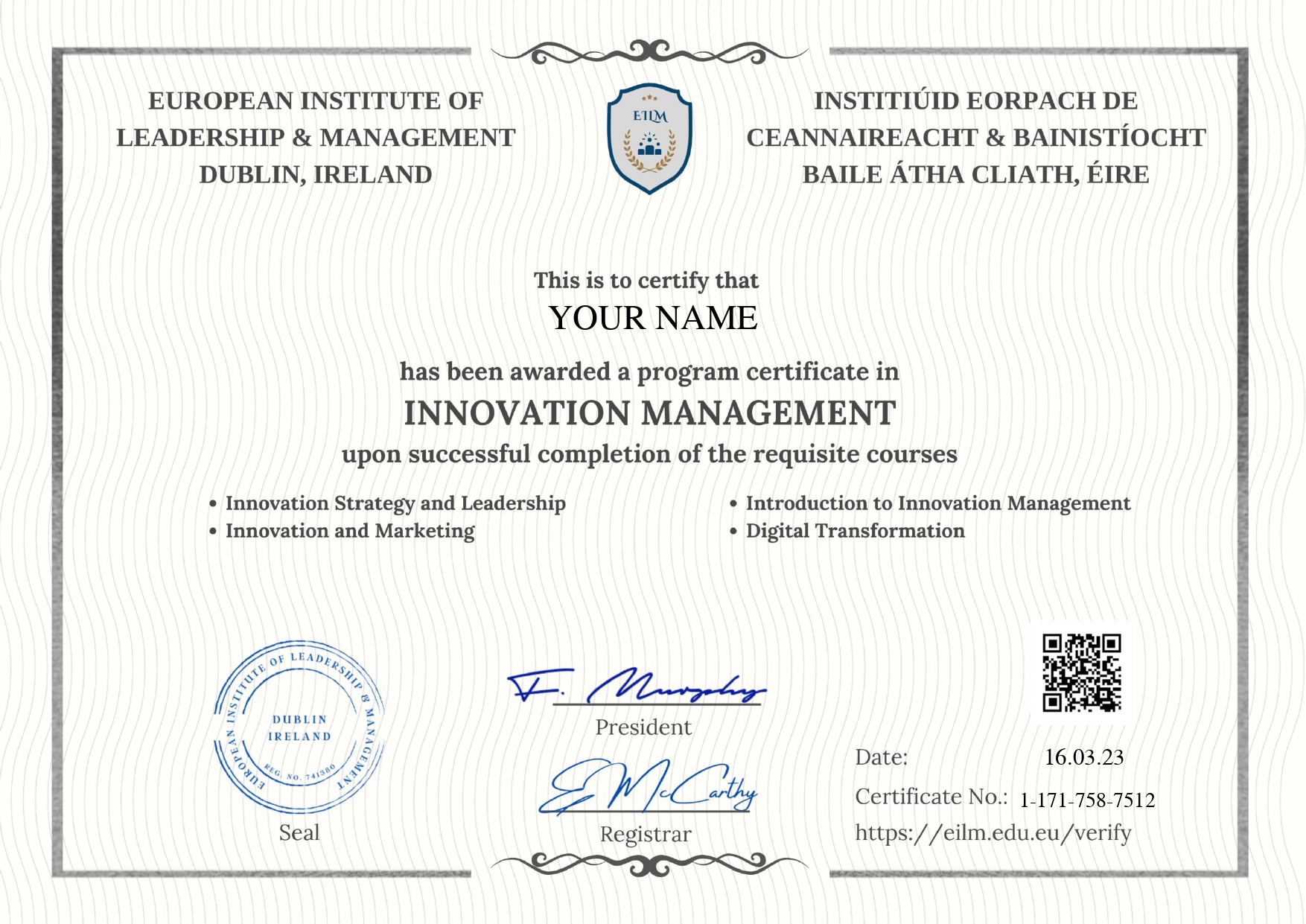 Program Certificate In Innovation Management - EILM.EDU.EU