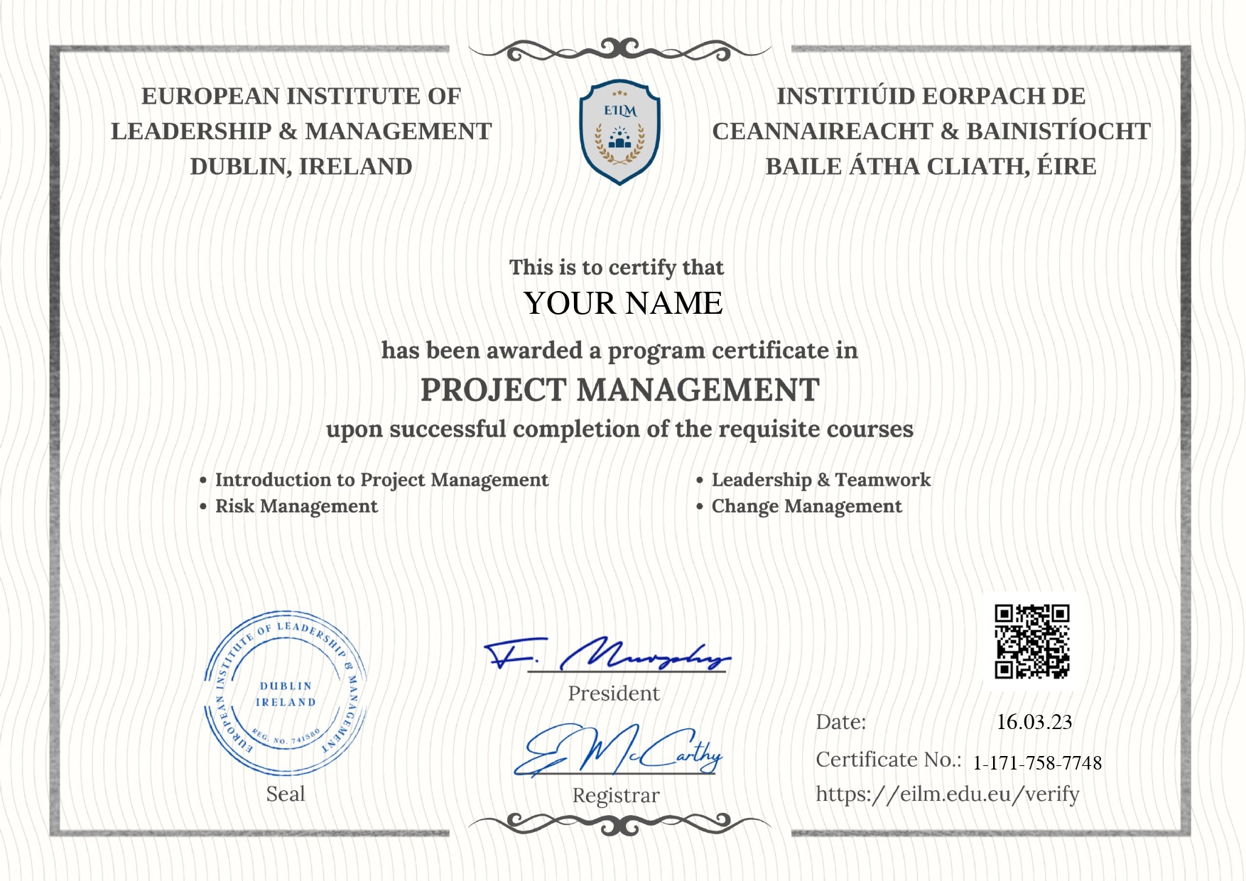 Program Certificate In Project Management - EILM.EDU.EU