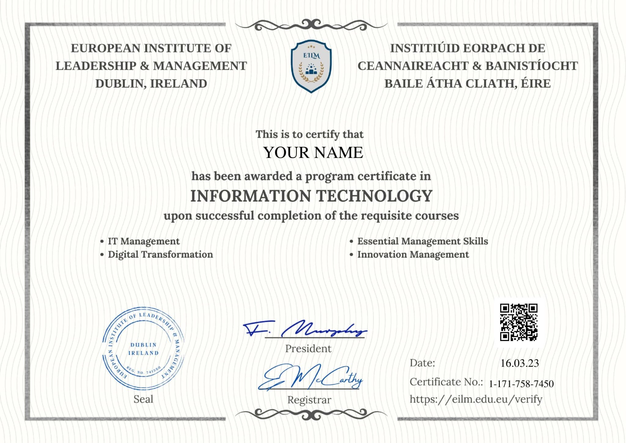 Program Certificate In Information Technology - EILM.EDU.EU